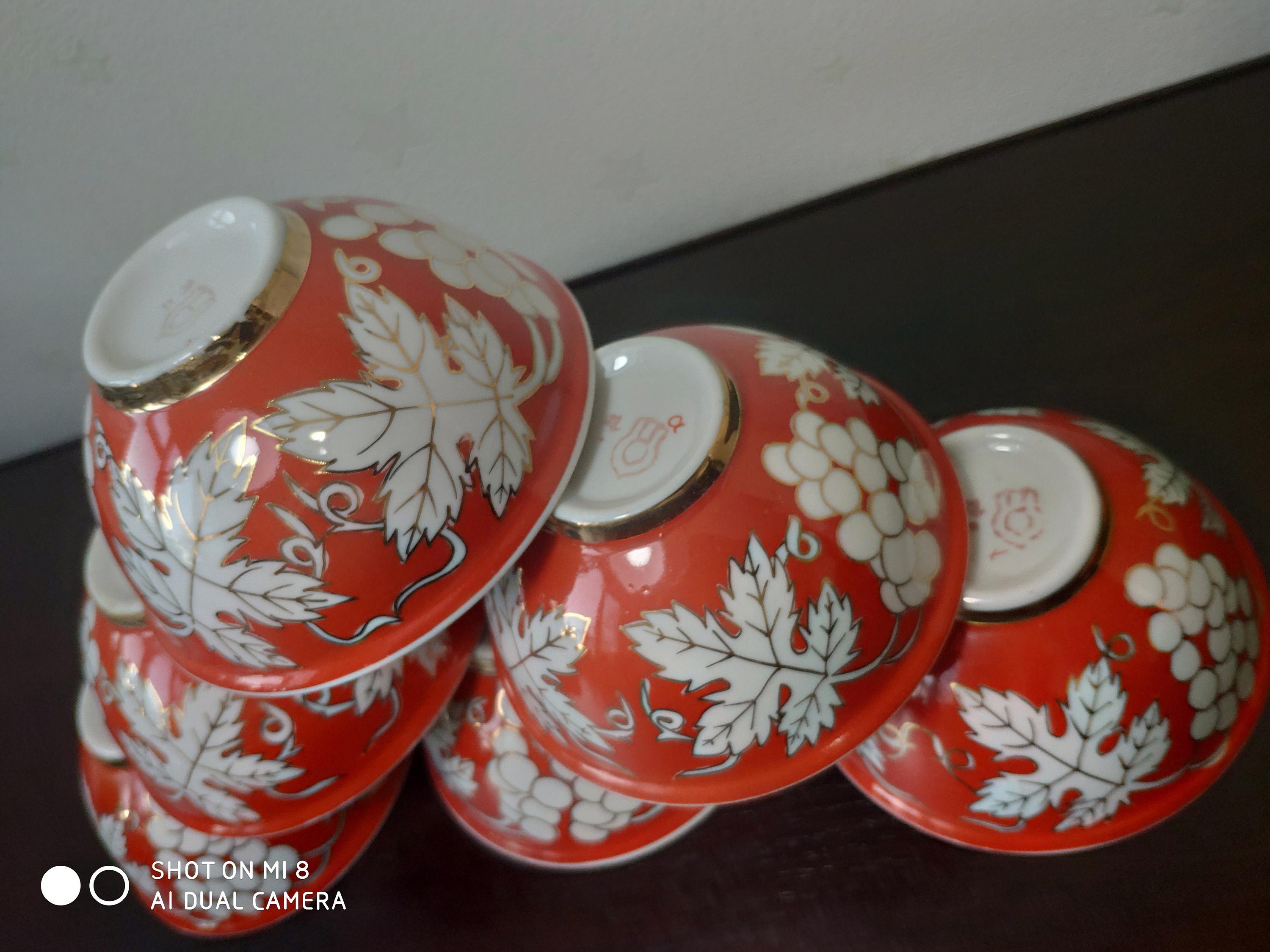 Uzbek Vintage Tea Set 6 Tea Cups Bowls Grape Paettern. Uzbek | Etsy