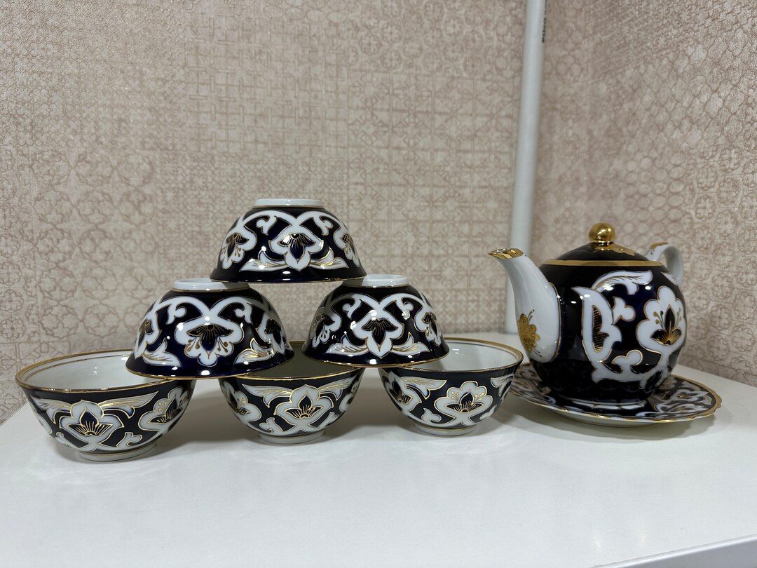 Uzbek First Class Tea Set. Golden Cotton Pattern. High Quality ...
