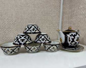 Uzbek First Class Tea Set. Golden Cotton Pattern. High Quality ...