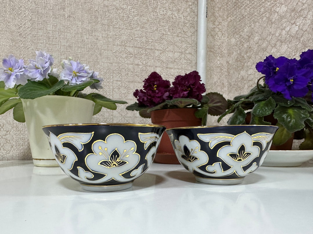 Uzbek Vintage Tea Set 2 Tea Cups Bowls Cotton Paettern. Uzbek High ...