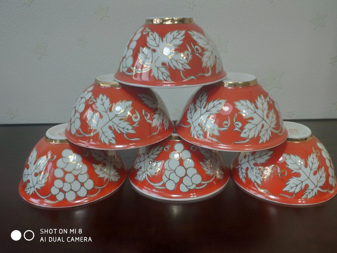 Uzbek Vintage Tea Set 6 Tea Cups Bowls Grape Paettern. Uzbek High ...