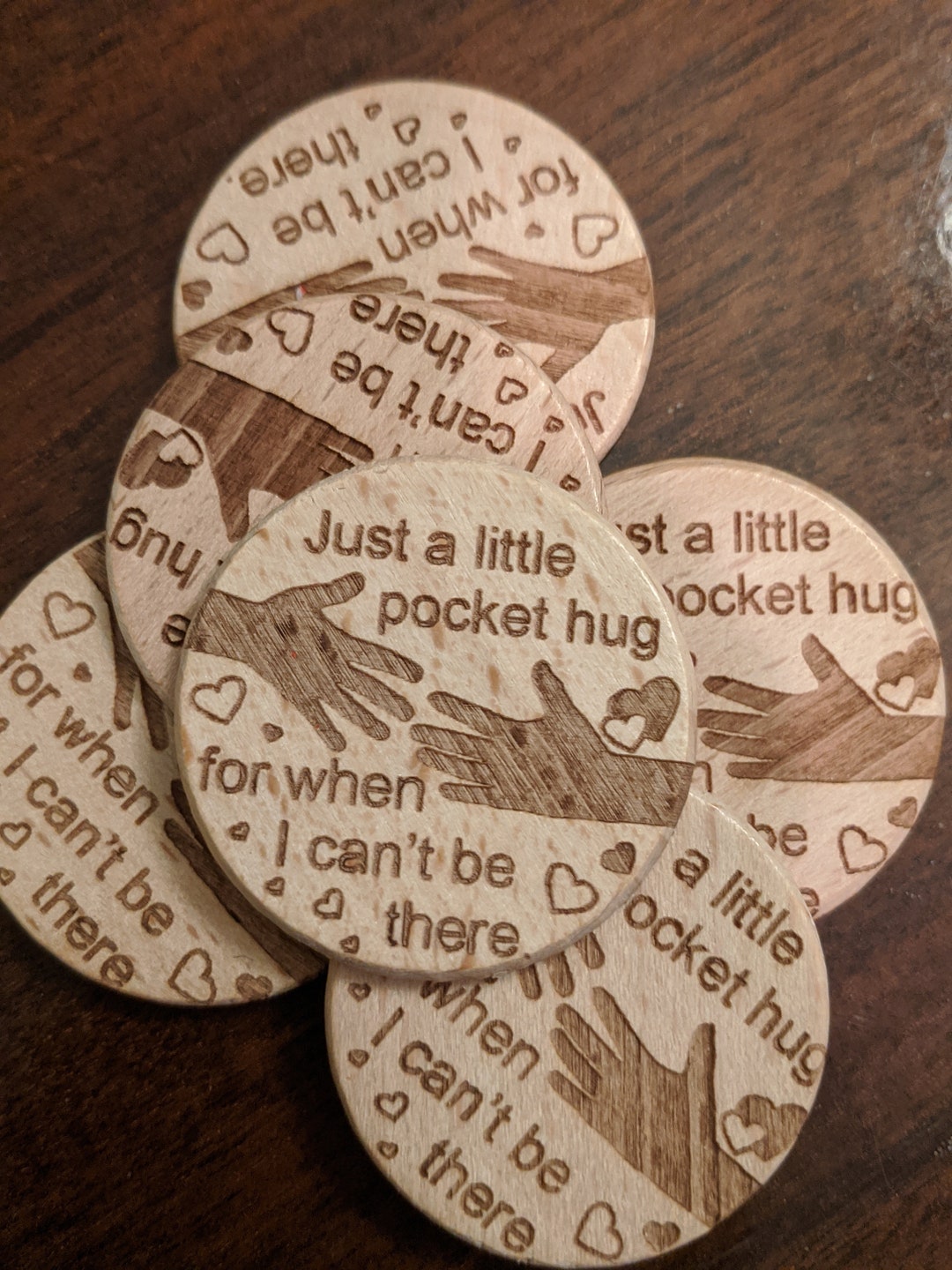 Set of 5 - Pocket Hug Wooden Coins - Etsy