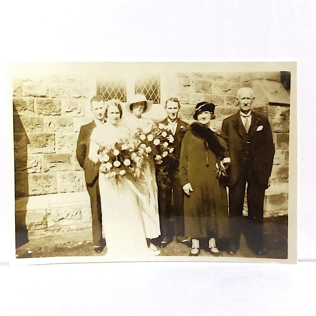 1930s Wedding Photo Antique Sepia Photo of Bridal Party Fashion Outside ...