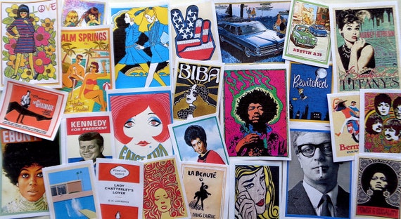 1960s Stickers a handmade sticker set of 25 images movies | Etsy