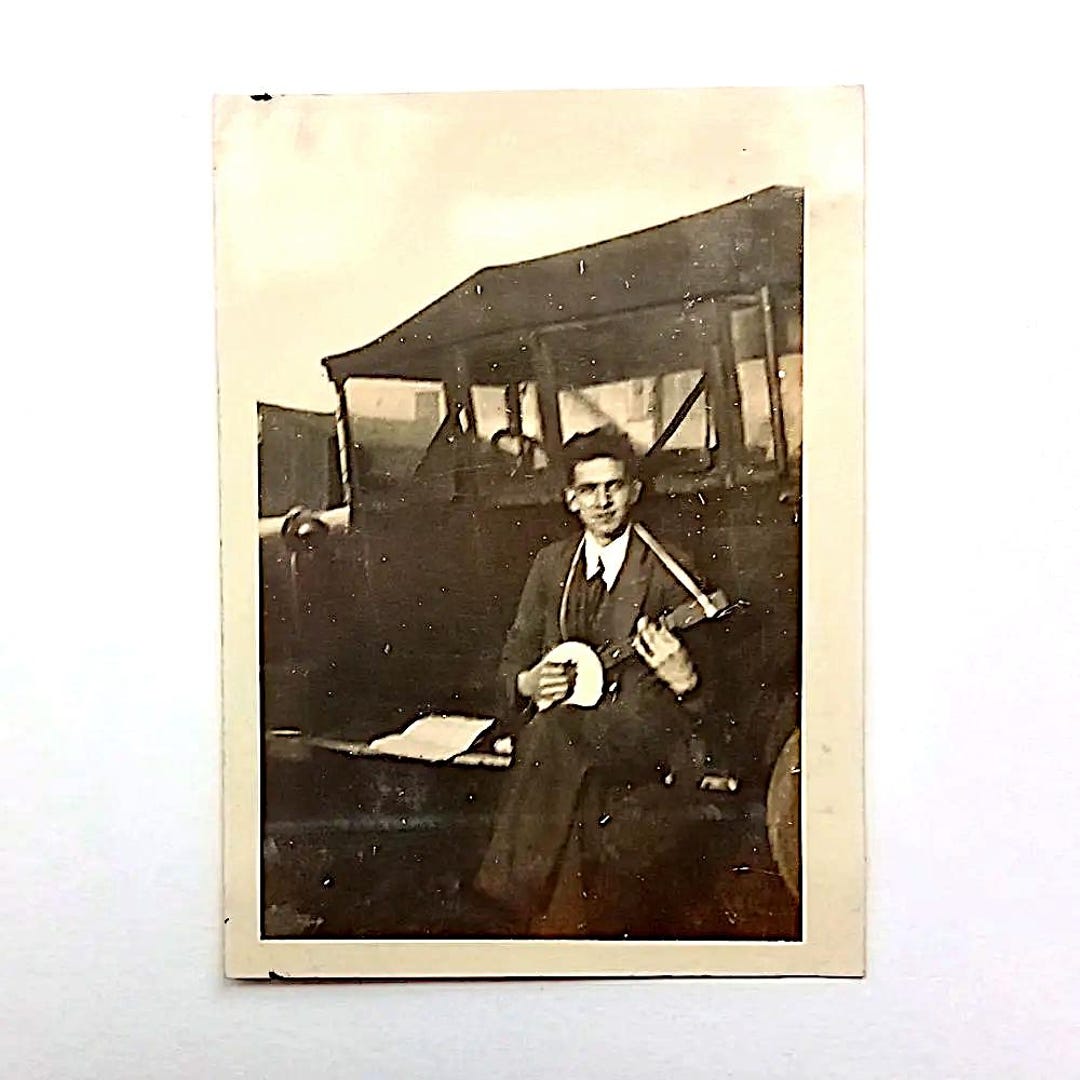 Banjo Player Photo, Antique 1930s Photo of Musician Sitting on Car ...