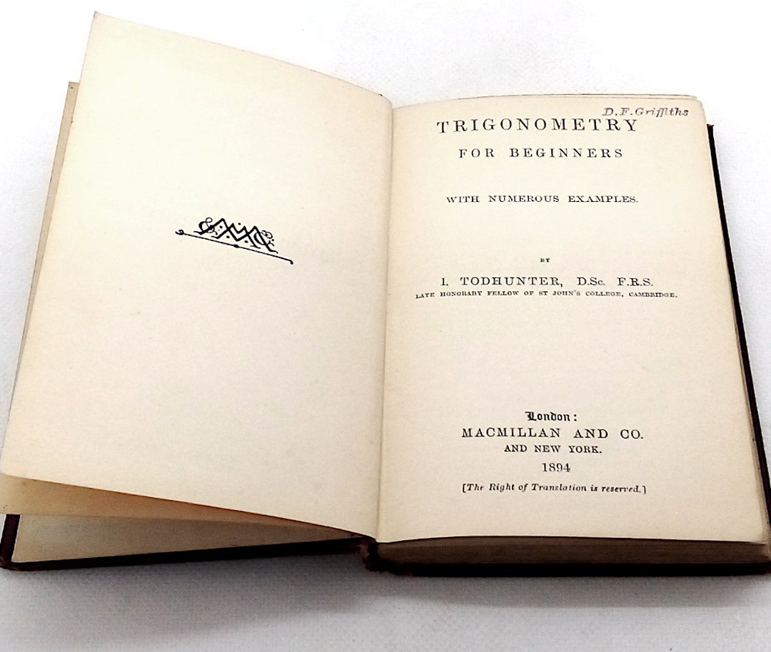 Trigonometry for Beginners by I Todhunter Antique 1894 Book Mathematics ...