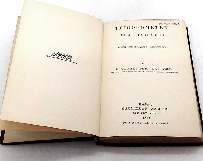 Trigonometry for Beginners by I Todhunter Antique 1894 Book Mathematics ...