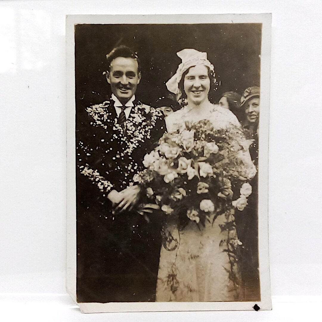 1930s Wedding Dress Antique Sepia Photo of Wedding Bride With Floral ...