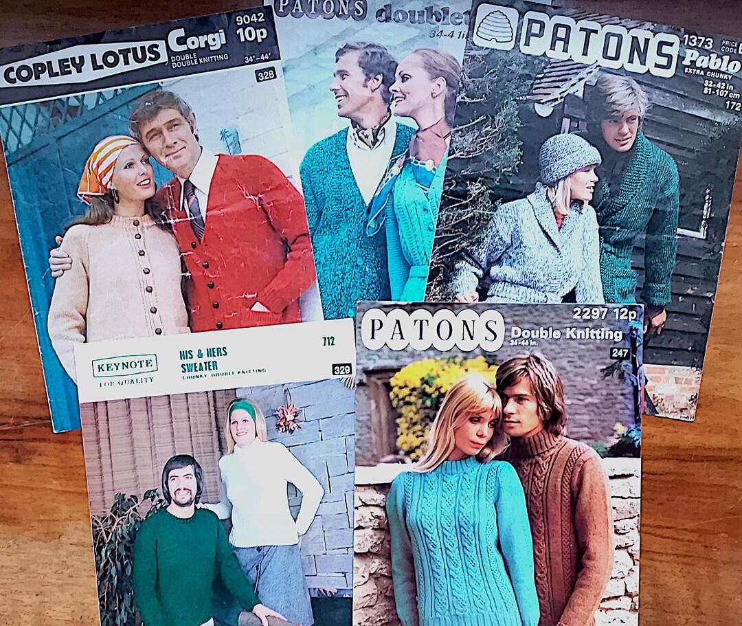 1970s His & Hers Knitting Patterns – Matching Sweaters, Cardigans and ...