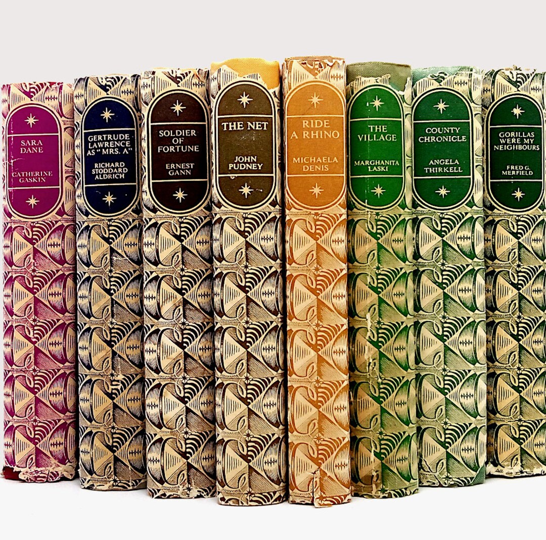 Vintage Book Set Colourful Home Library Decor Matching Dust Covers ...