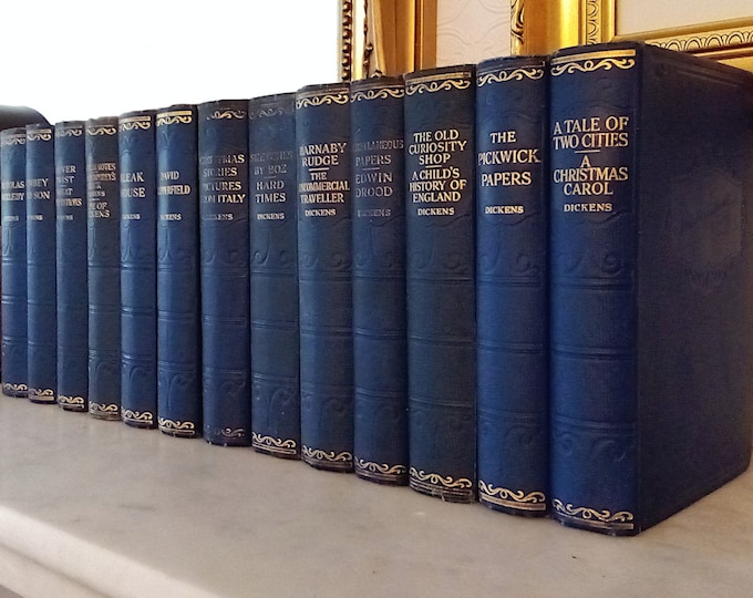 Charles Dickens Book Set Antique Illustrated Blue & Gold Books ...