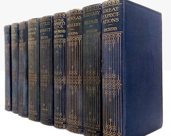 Charles Dickens Book Set Antique Illustrated Blue & Gold Books ...