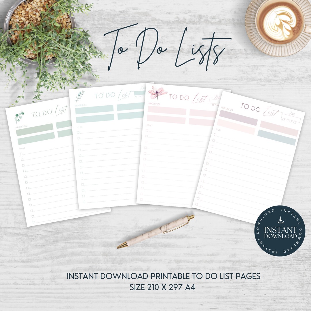 To Do List , Printable to Do List, A4, Eucalyptus + Floral Watercolour ...