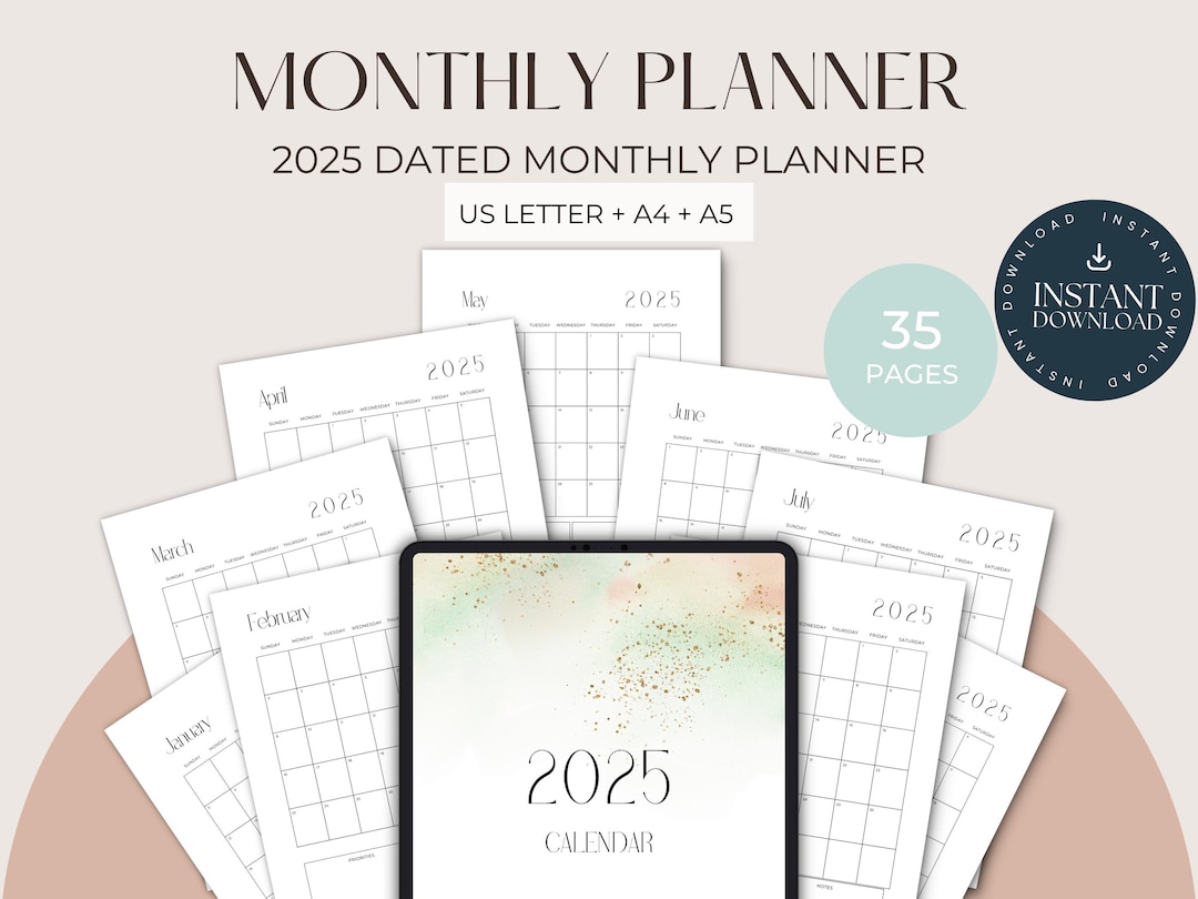 2025 Calendar 2025 Monthly Planner Vertical 2025 Printable Minimalist ...