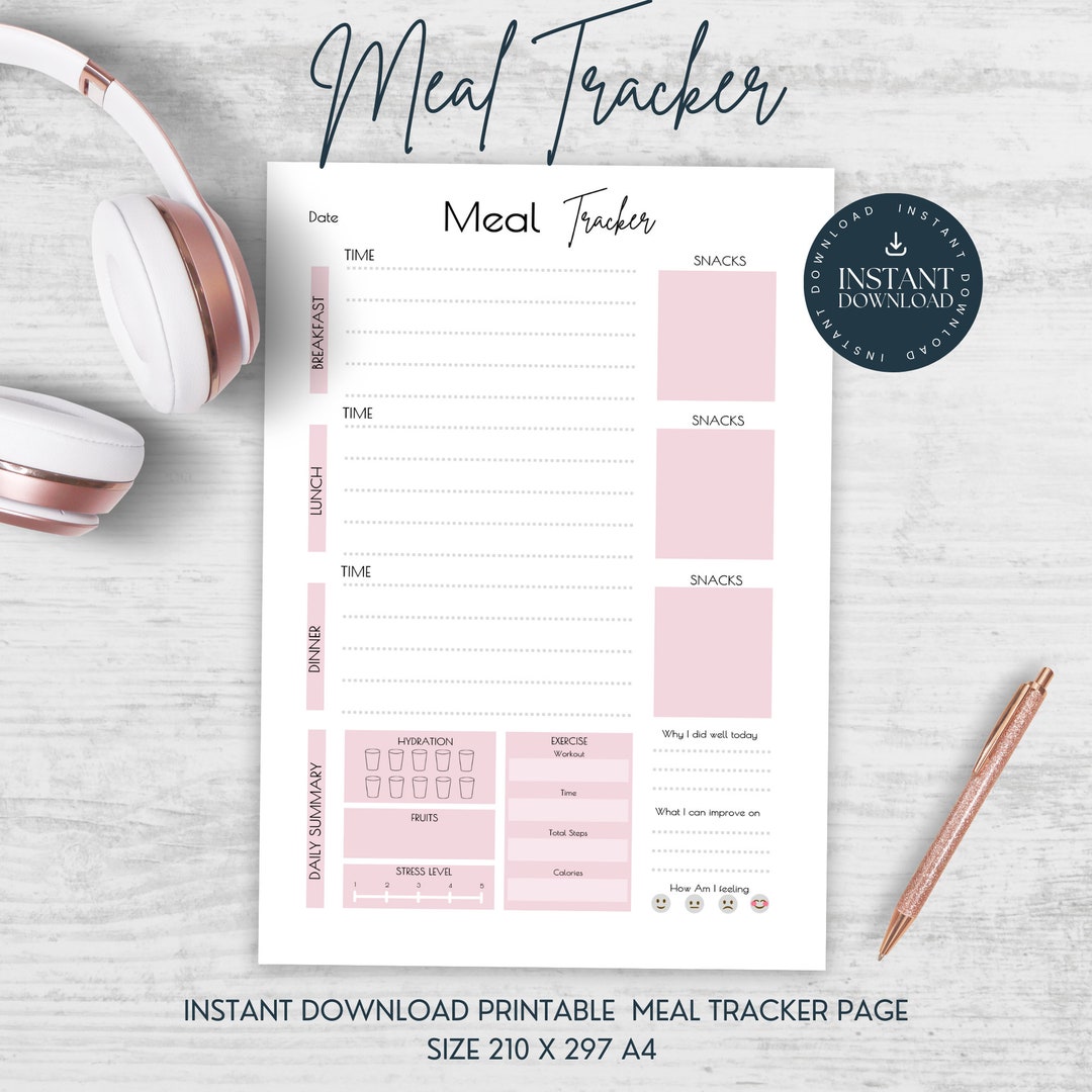 Daily Meal Tracker, Printable Exercise Tracker, Daily Hydration Summary ...
