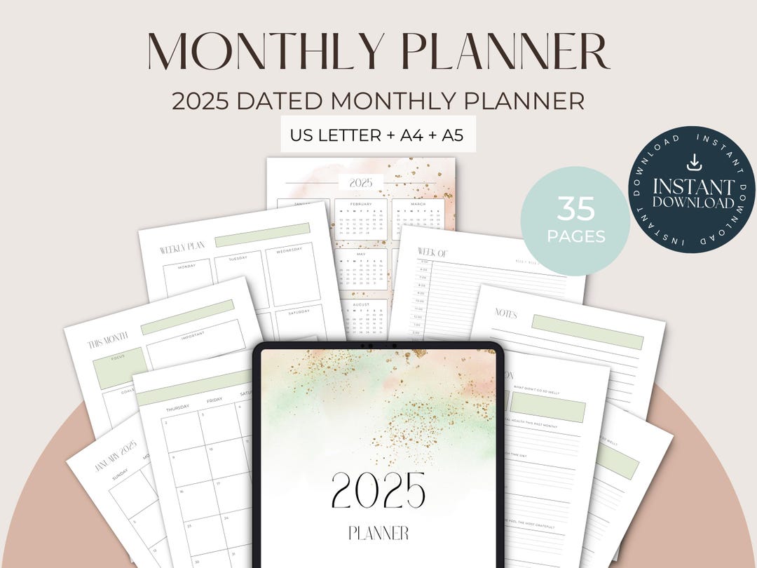 2025 Planner 2025 Monthly Planner Two-page Spread 2025 Printable ...