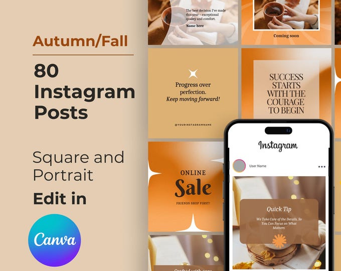 Aesthetic Autumn Instagram Templates Fall Social Media Canva Templates ...