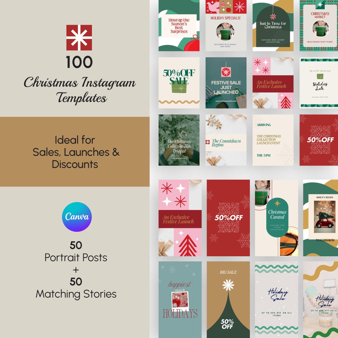 Christmas Instagram Templates Canva Holiday Social Media Templates ...