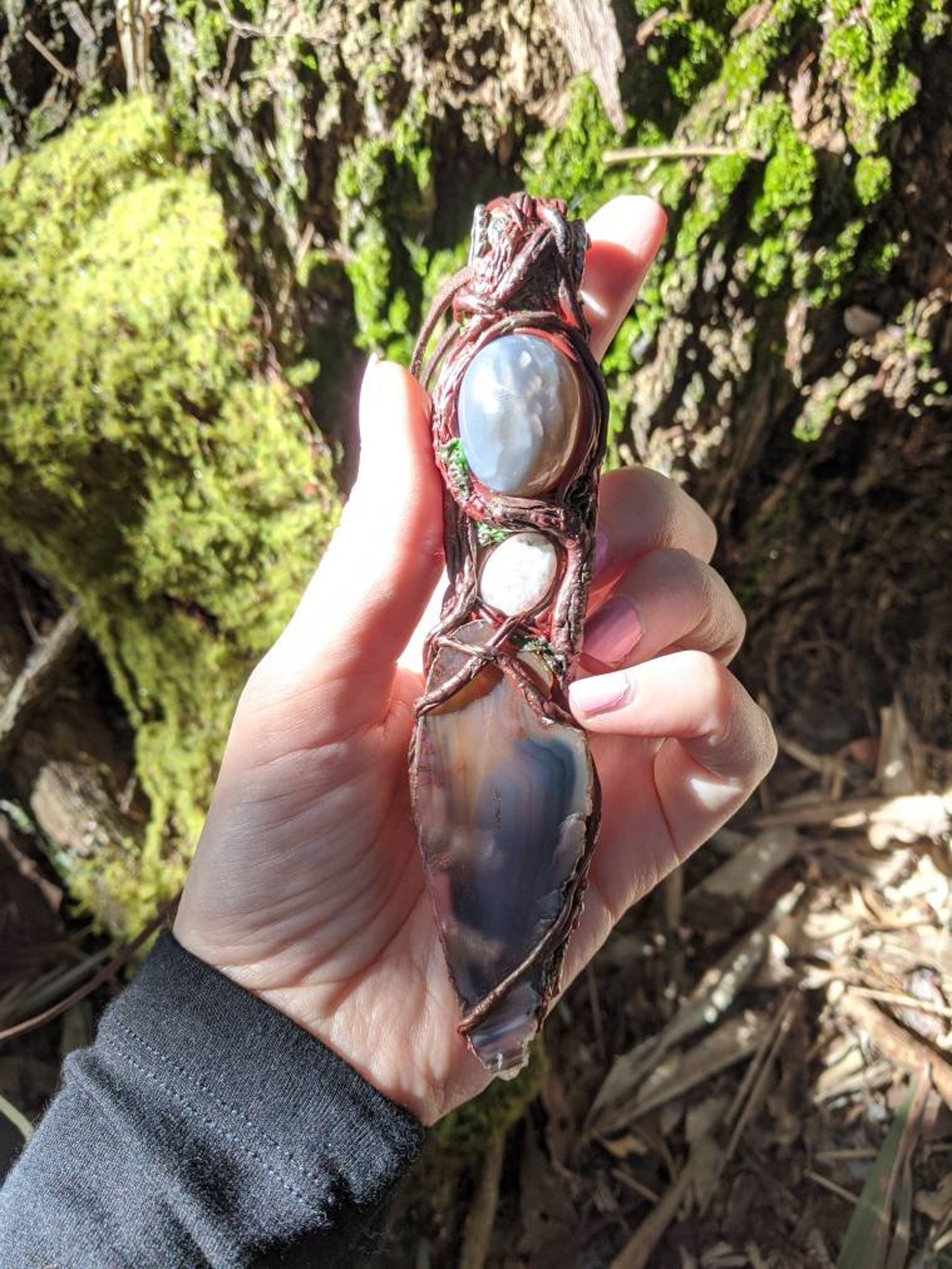 The Green Wizard Amulet Moonstone & Agate Pendant Magickal - Etsy