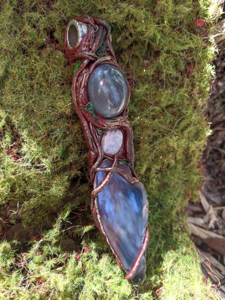 The Green Wizard Amulet Moonstone & Agate pendant Magickal | Etsy