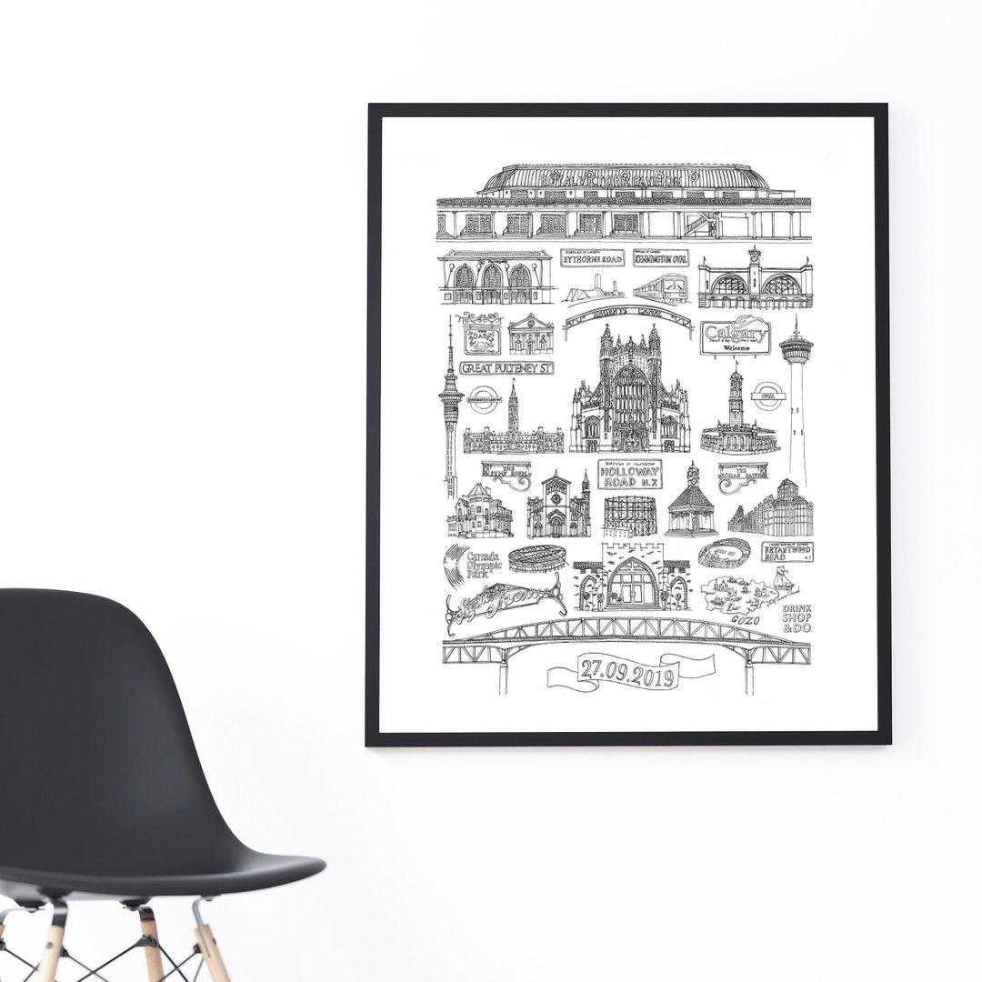 Custom Life Map, Illustrated Milestones, Black and White Anniversary ...