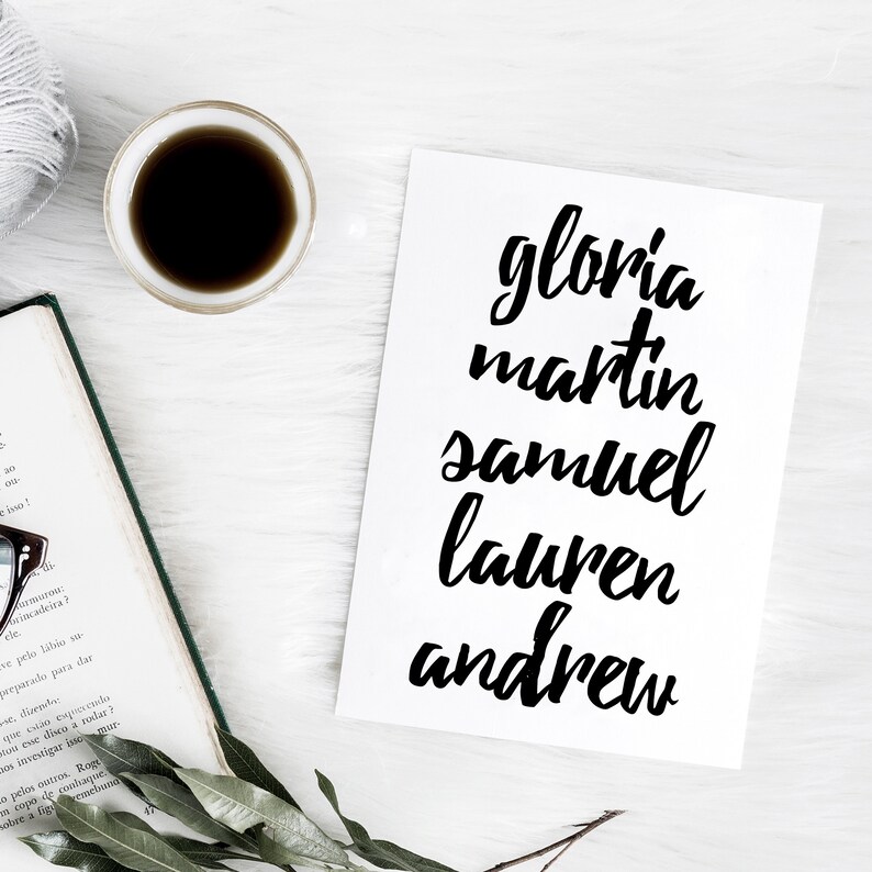 Personalised Family Names Script Print Monochrome Decor - Etsy