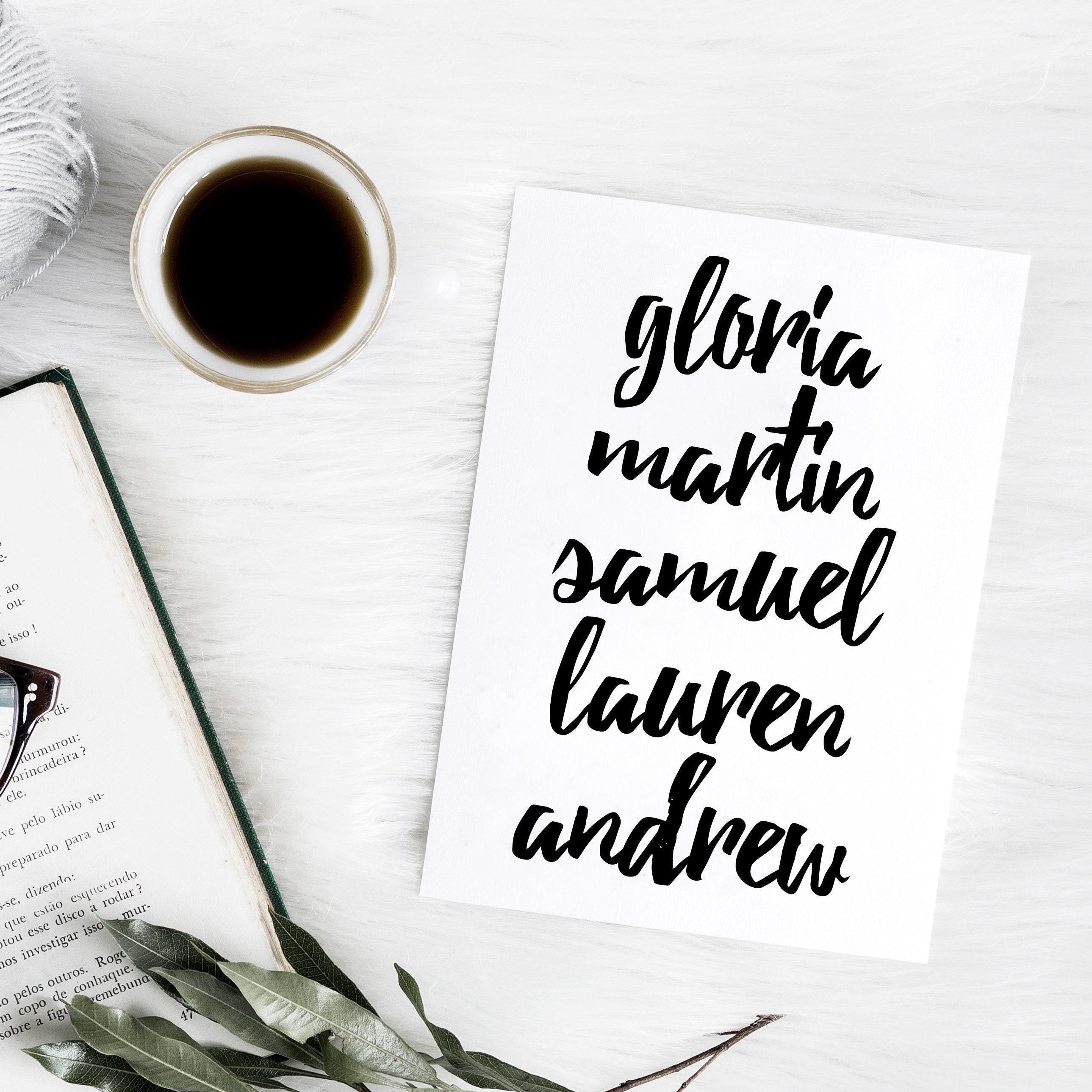 Personalised Family Names Script Print, Monochrome Decor, Minimal Decor ...