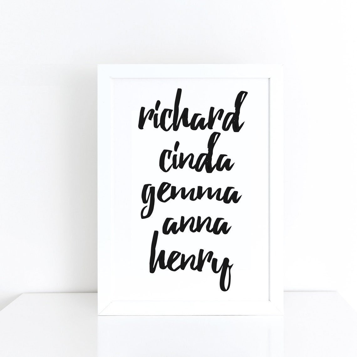 Personalised Family Names Script Print, Monochrome Decor, Minimal Decor ...
