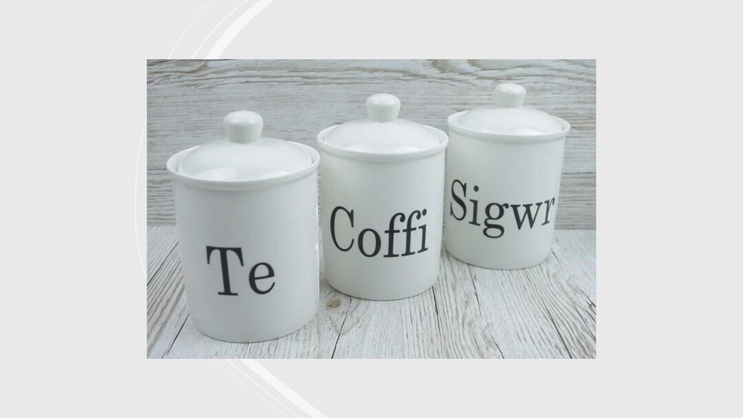 Welsh Tea Coffee Sugar Canisters: Te Coffi Siwgr Siocled Poeth Any Name ...