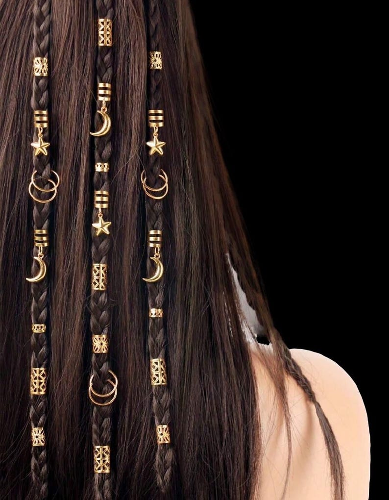 Hair Cuffs Clip on Hair Rings Braid Beads Jewellery Viking Dreadlocks ...