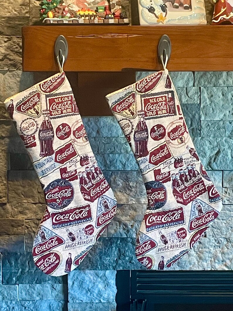 Coca-cola Themed Christmas Stocking - Etsy