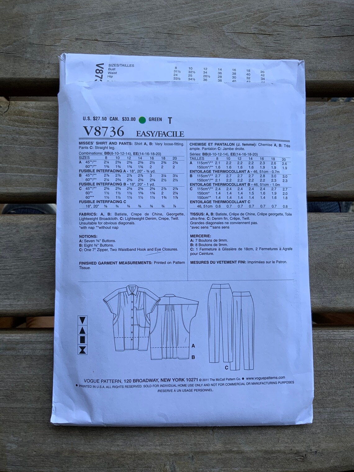 Vogue 8736 Misses Uncut Factory-fold Sewing Pattern Size 14 - Etsy