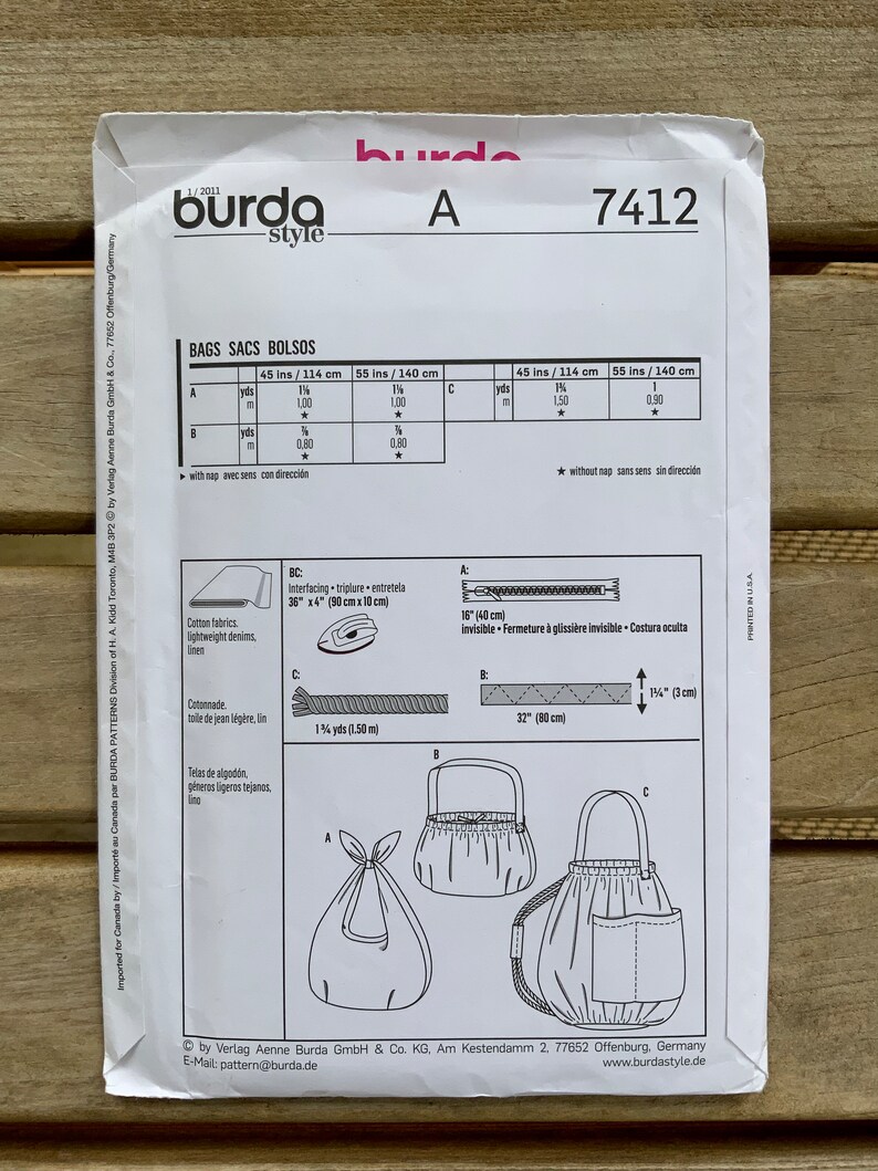 Burda 7412 Purses Uncut, Factory-fold Sewing Pattern - Etsy