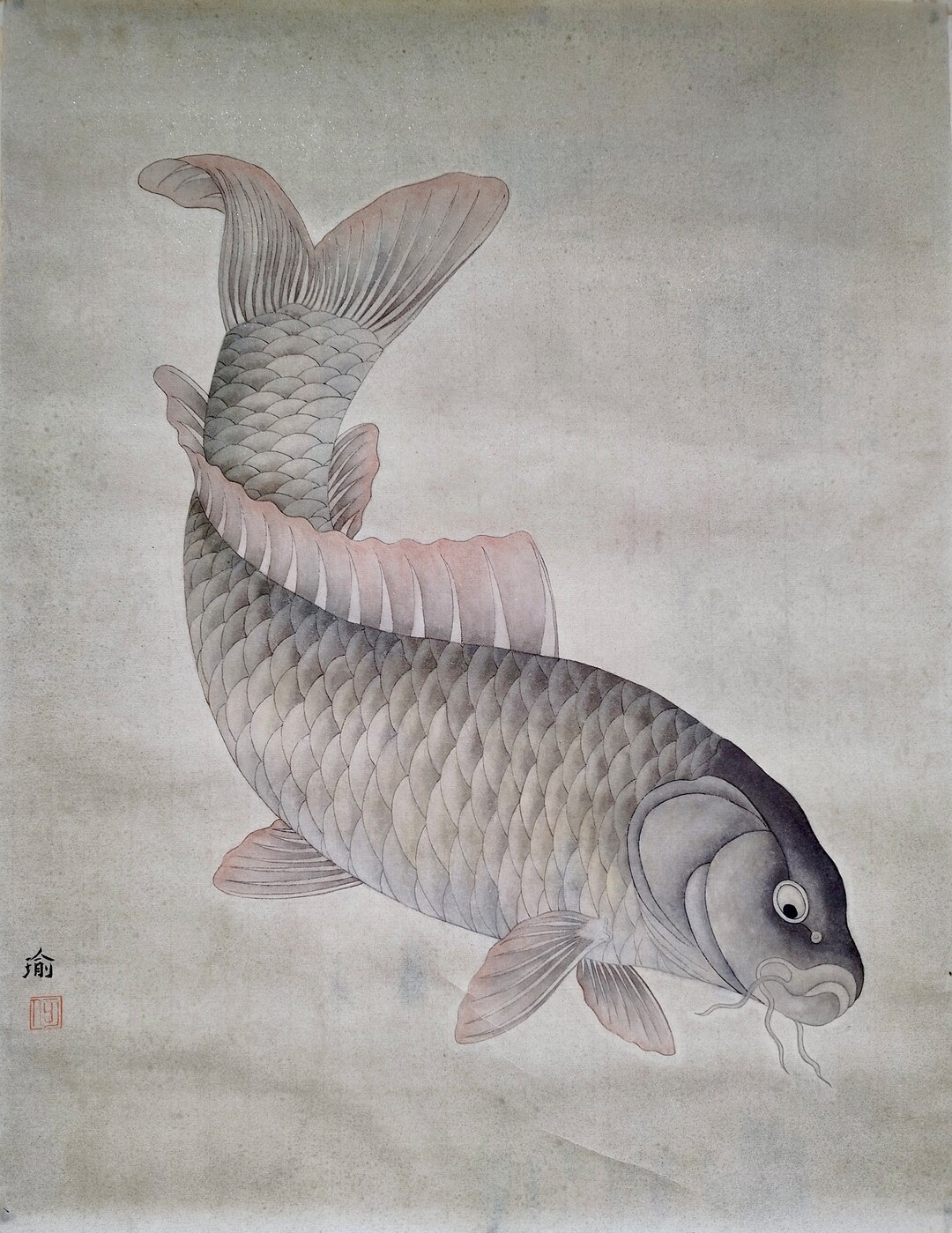 Original Painting of a Carp Painted in Ink and Color on Rice Paper in ...