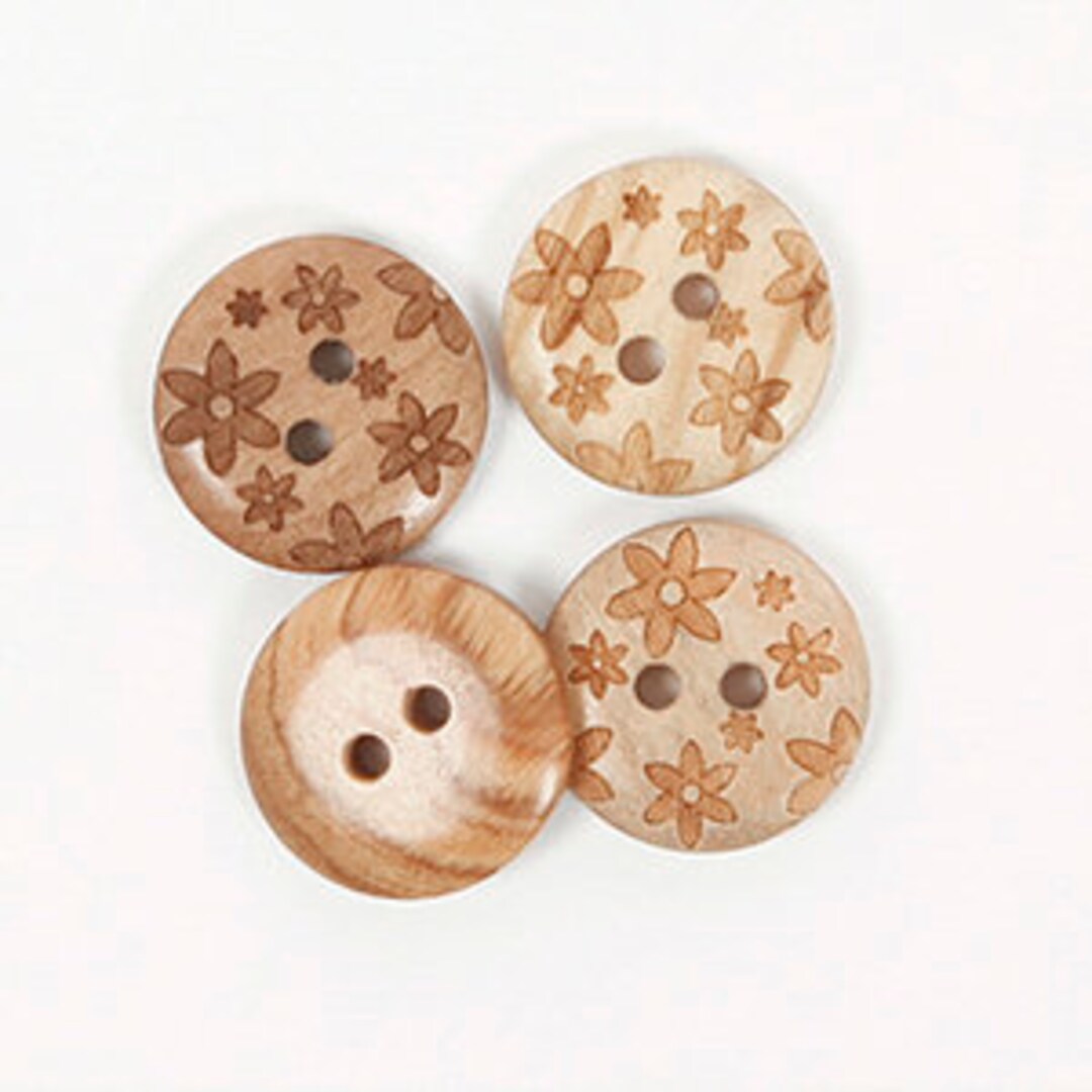 Wooden Buttons Natural Buttons Wood Buttons With Flowers - Etsy