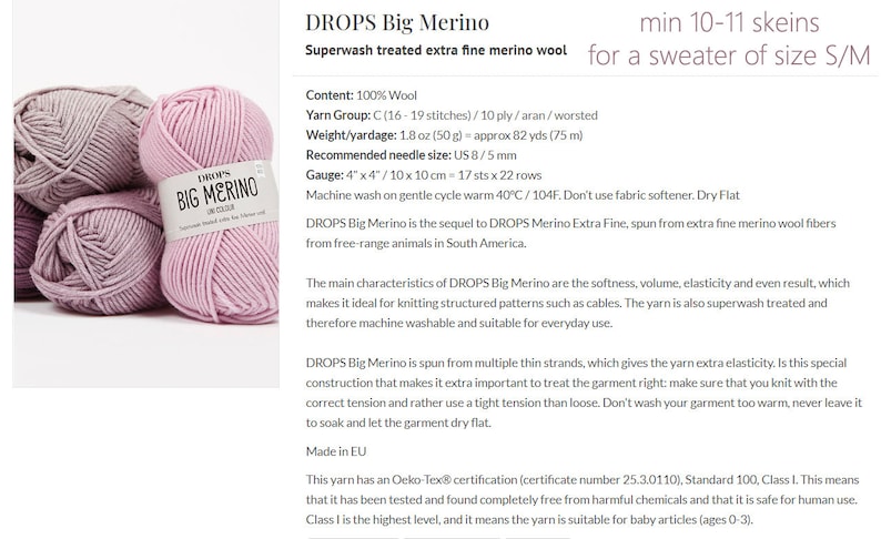 DROPS Big Merino Merino Wool Yarn Superwash Yarn 100 - Etsy