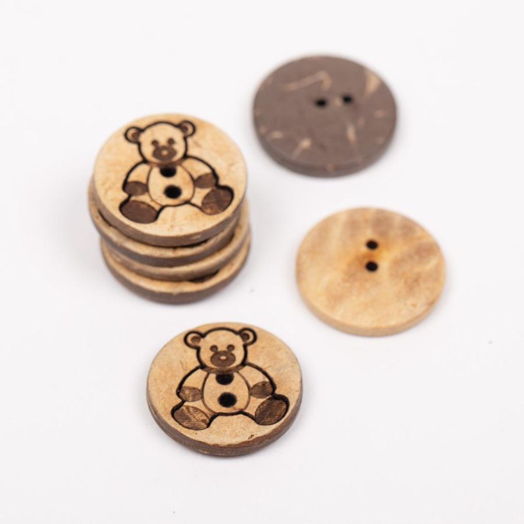 Wooden Buttons With Bear Print - Natural Buttons Coconut - Buttons for ...