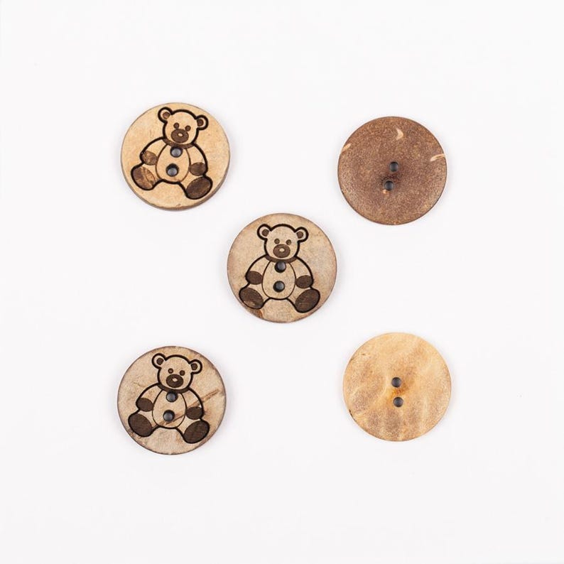 Wooden Buttons With Bear Print - Natural Buttons Coconut - Buttons for ...