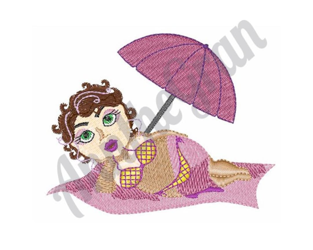 Woman on Beach Embroidery Design. Beach Babe Pattern. Sunbathe ...
