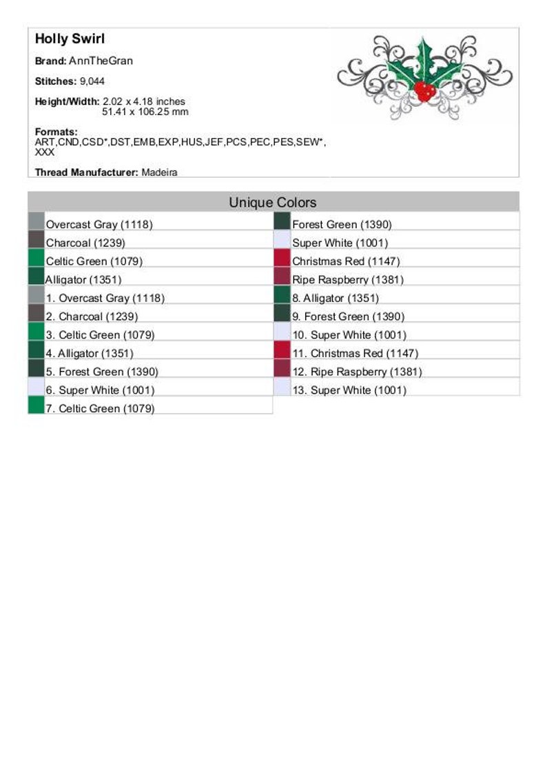 Christmas Holly Swirl. Christmas Decoration Pattern. Machine - Etsy