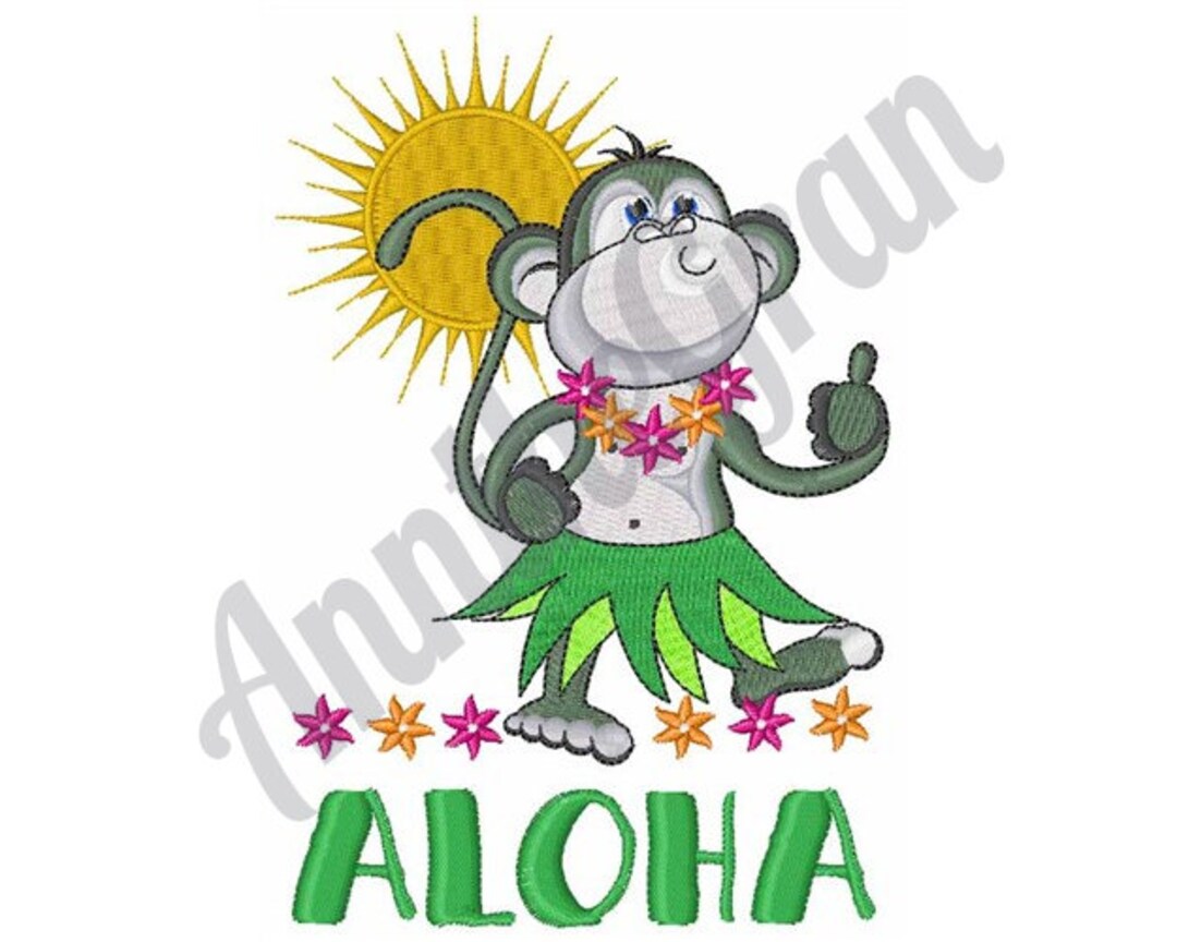 Aloha Monkey Embroidery Design. Machine Embroidery Design. - Etsy