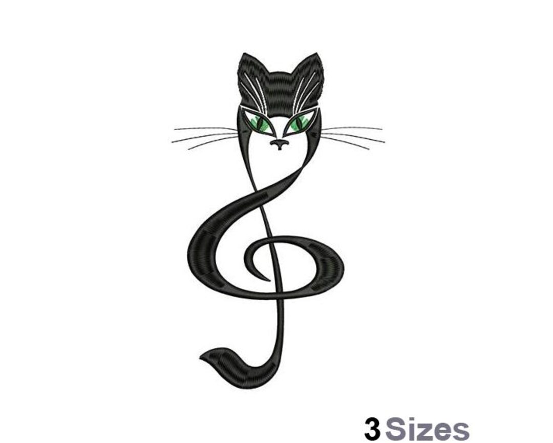 Treble Clef Cat - Machine Embroidery Design - 3 Sizes, Music Cat ...
