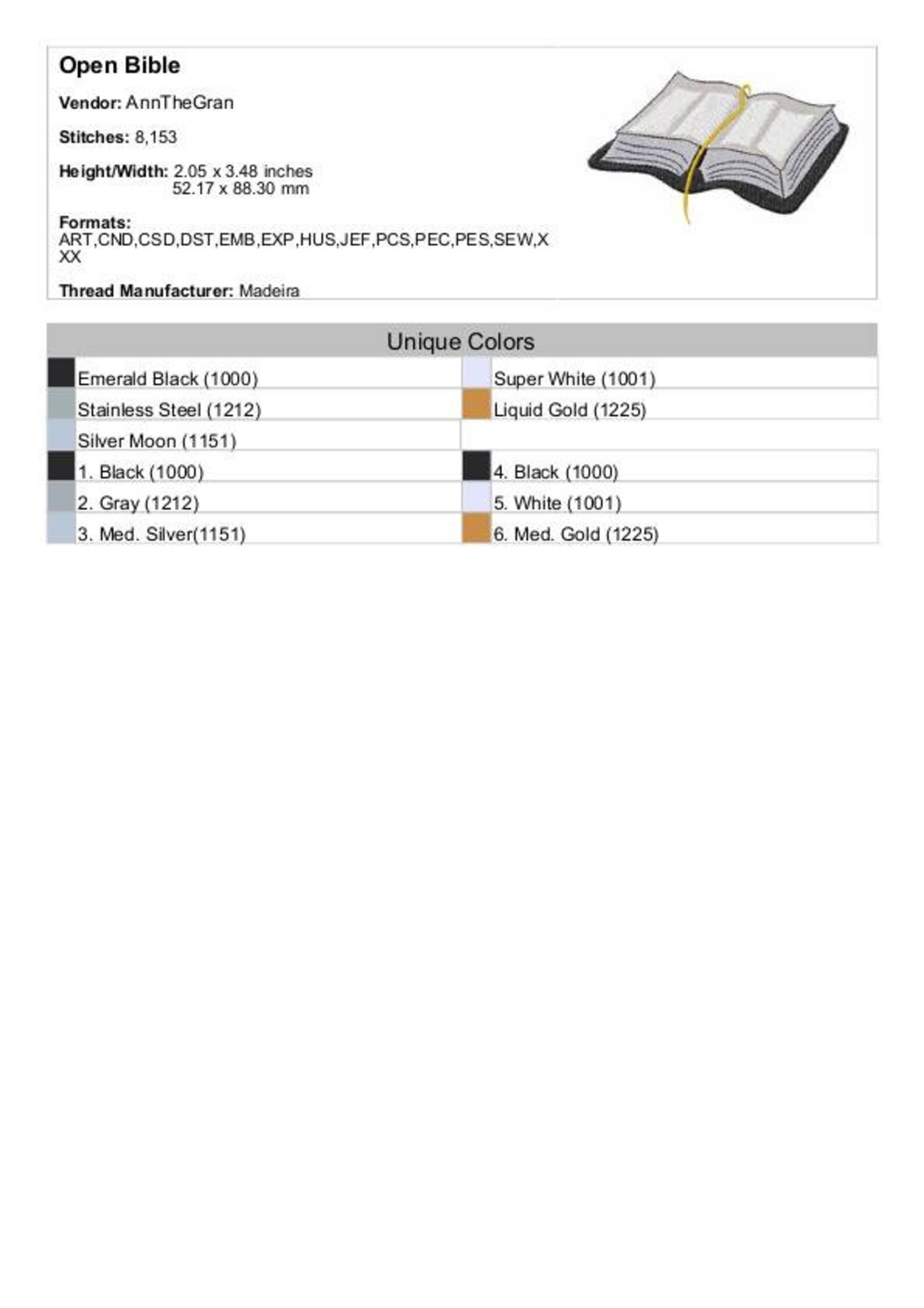 Open Bible - Machine Embroidery Design. Open Bible Embroidery Pattern ...