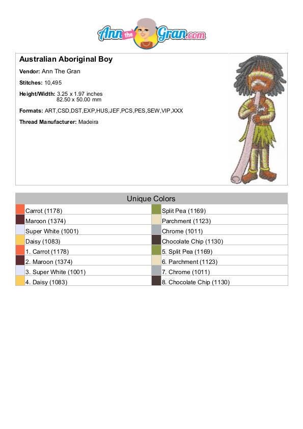 Australian Aboriginal Boy - Machine Embroidery Design, Child With ...