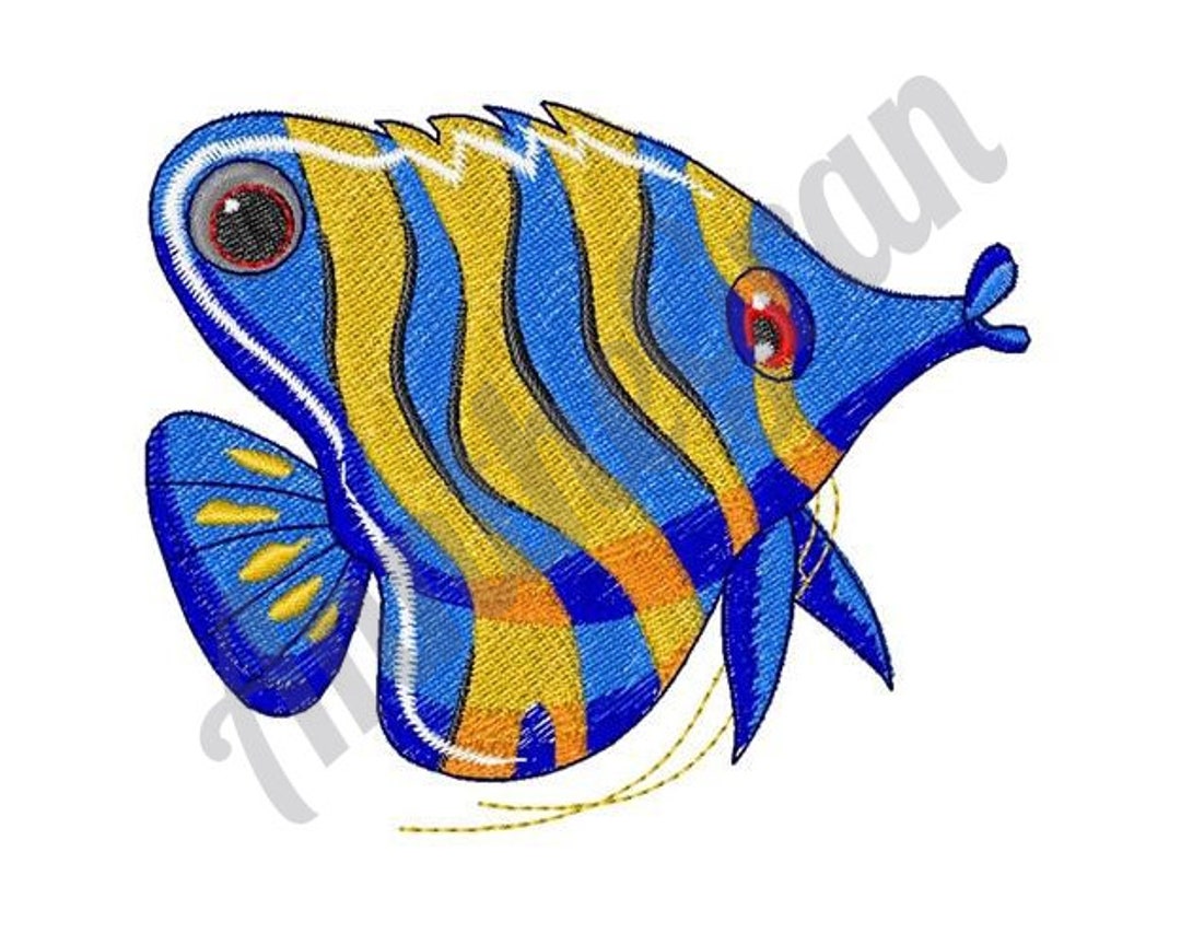 Tropical Fish Machine Embroidery Design, Blue Yellow Fish Embroidery ...