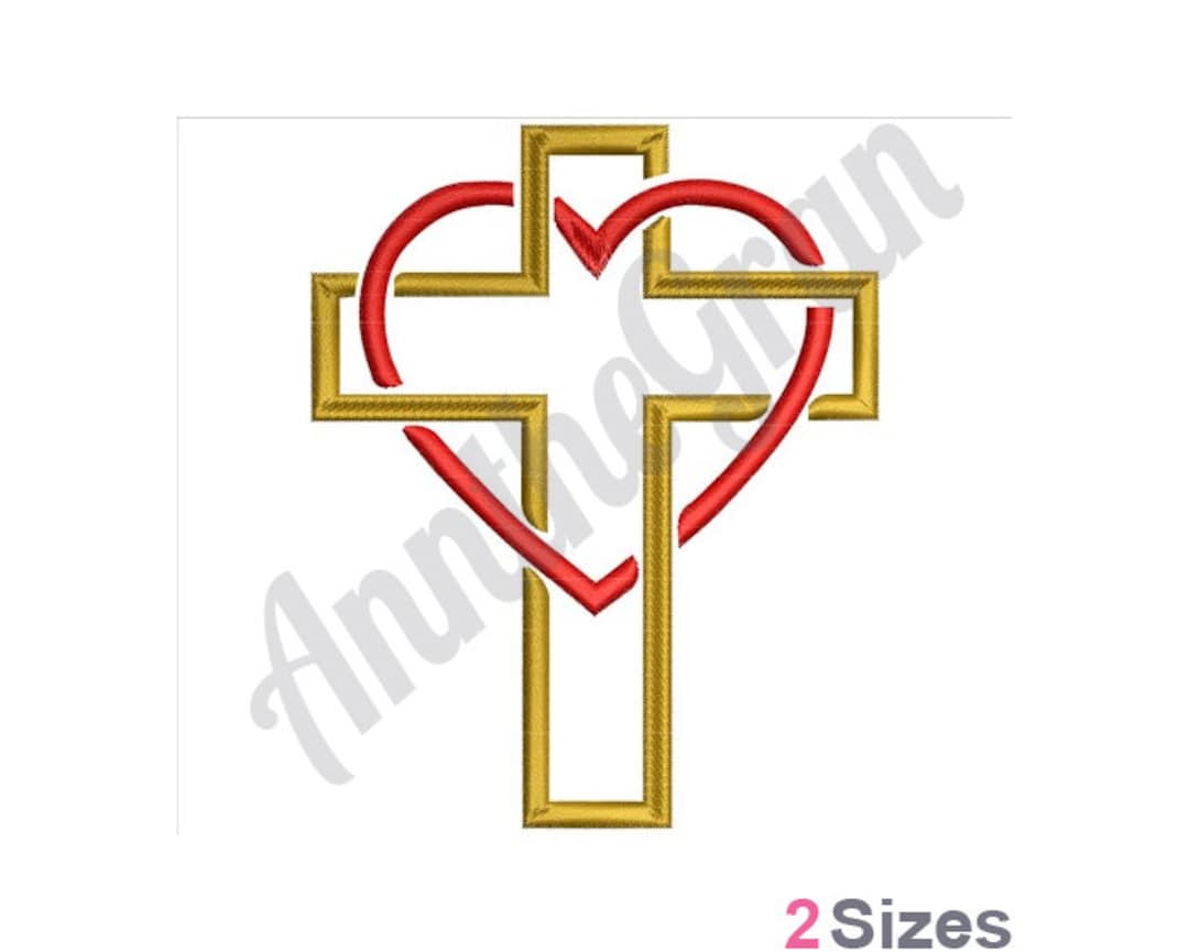 Interlocked Heart & Cross - Machine Embroidery Design. Christian Cross ...