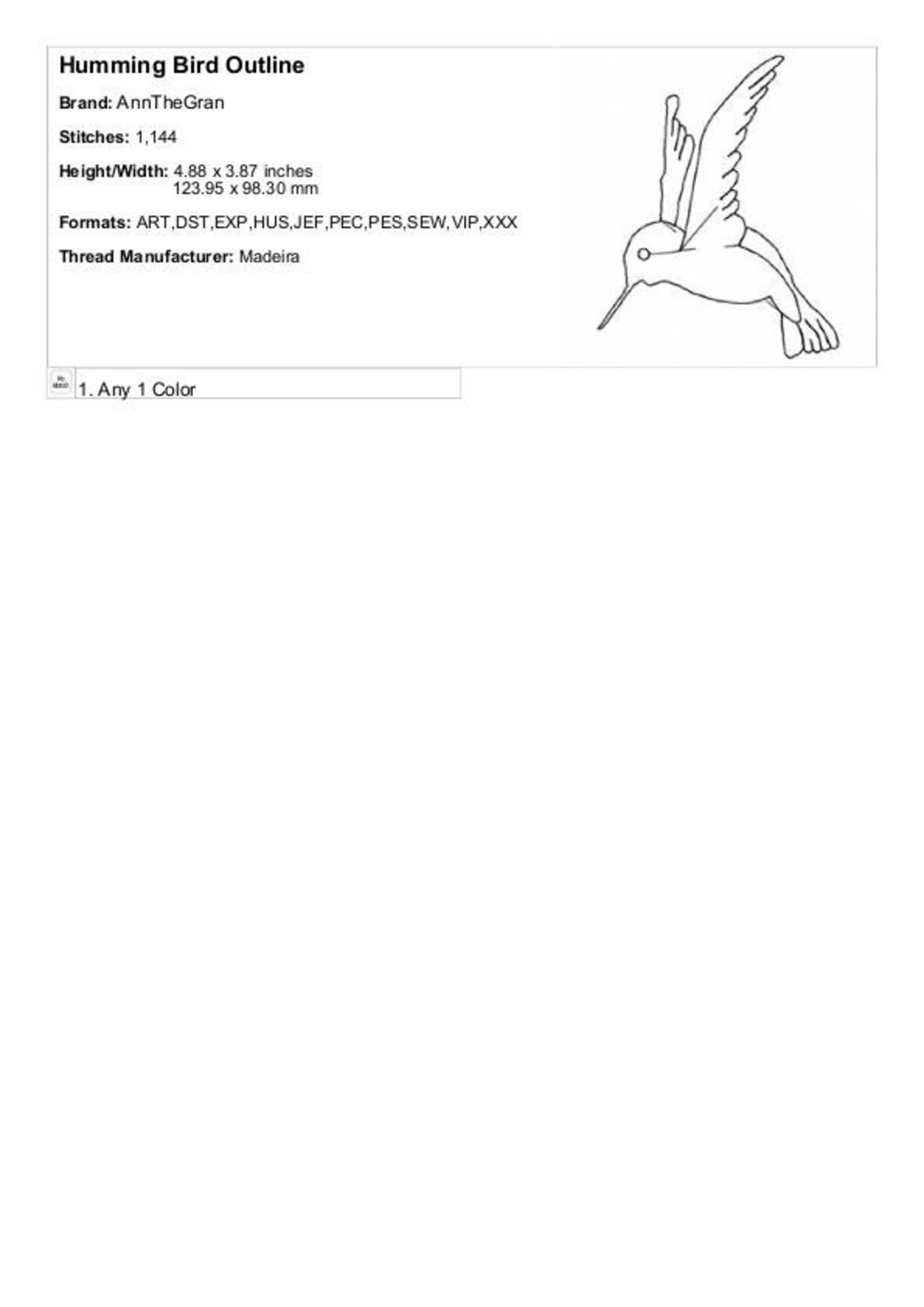 Hummingbird Outline Embroidery Design. Machine Embroidery - Etsy
