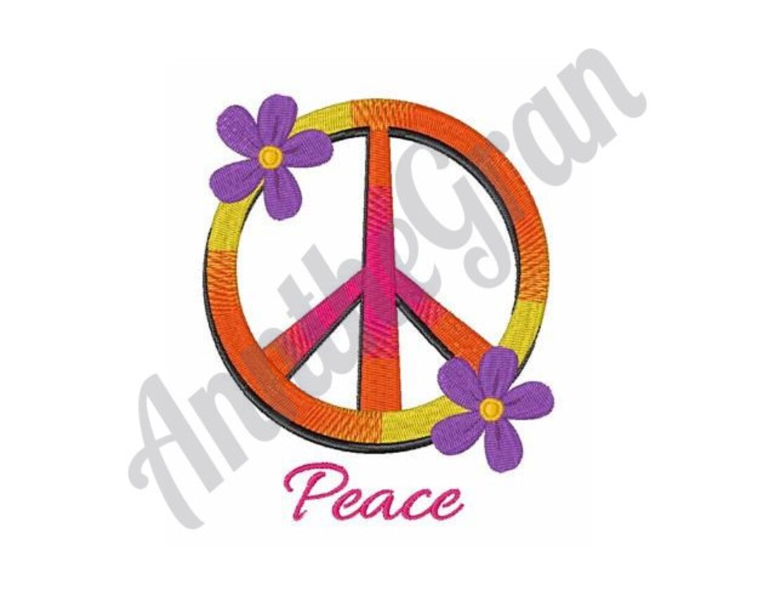 Peace Machine Embroidery Design, Floral Peace Sign Embroidery Pattern ...
