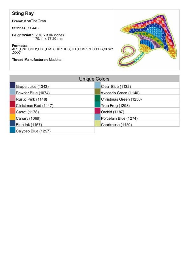 Stingray Embroidery Design. Sea Ray Embroidery Design. Patch - Etsy