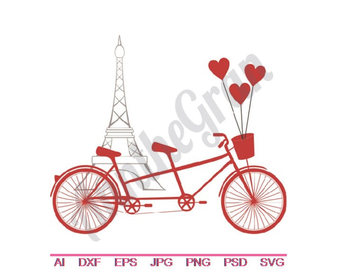 Paris Tandem Bicycle Svg, Dxf, Eps, Png, Jpg, Vector Art, Clipart, Cut ...
